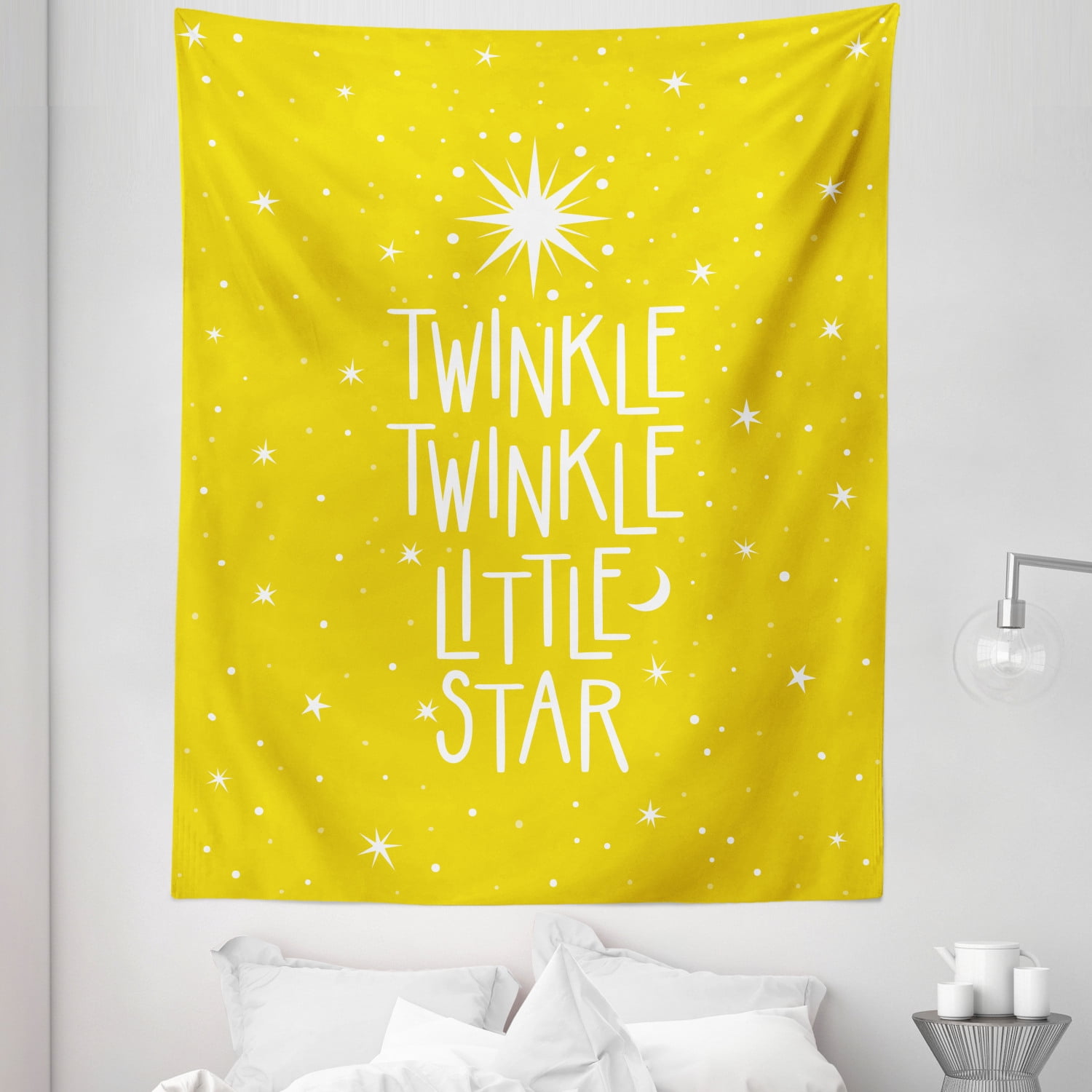 Saying Tapestry, Doodled Bursting Pointy Stars Crescent Moon Twinkle ...