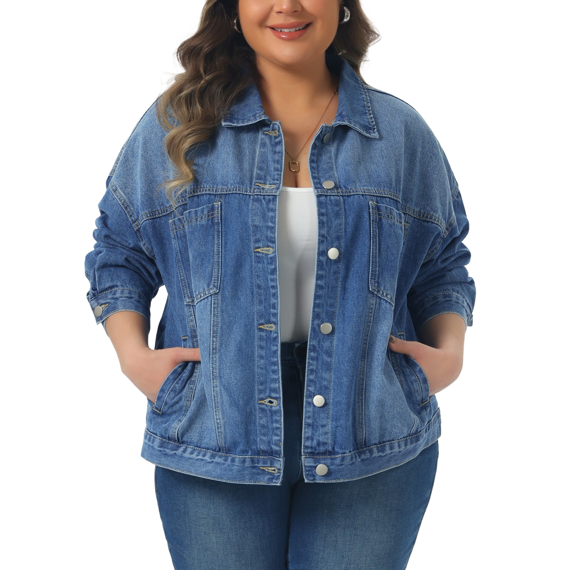 Click here for Agnes Orinda Womens Plus Size Denim Jacket Lapel L... prices