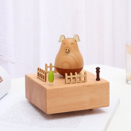 Tumbler Pig Toy Roly-poly Toy Music Box Stem-winding Musical Box Beech ...