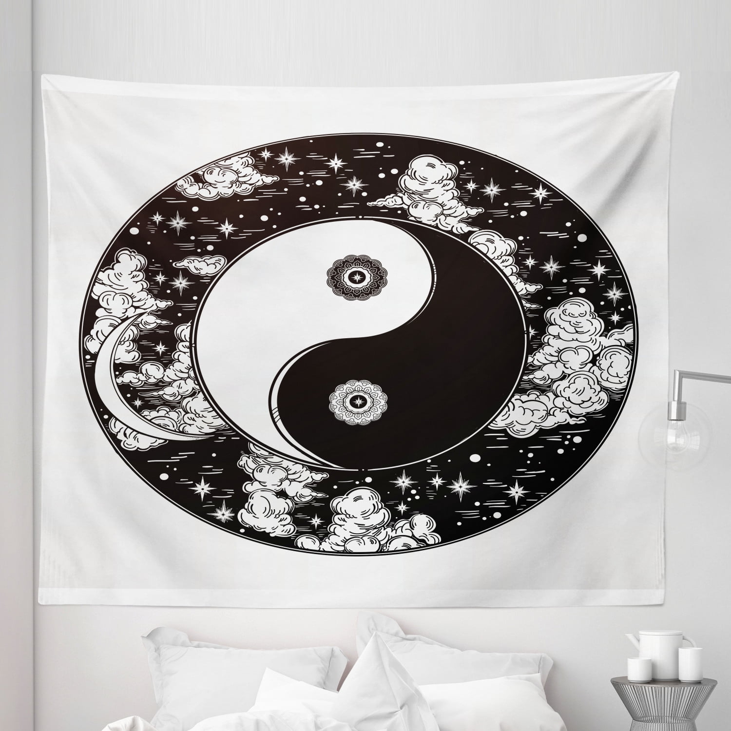 Ying Yang Tapestry, Stars and Moon Design Starry Night Sky Peace Magic ...
