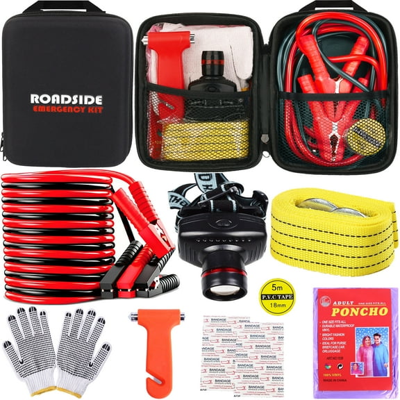 First Secure Emergency Roadside Kit, 90-Piece Car Safety Pack with ...