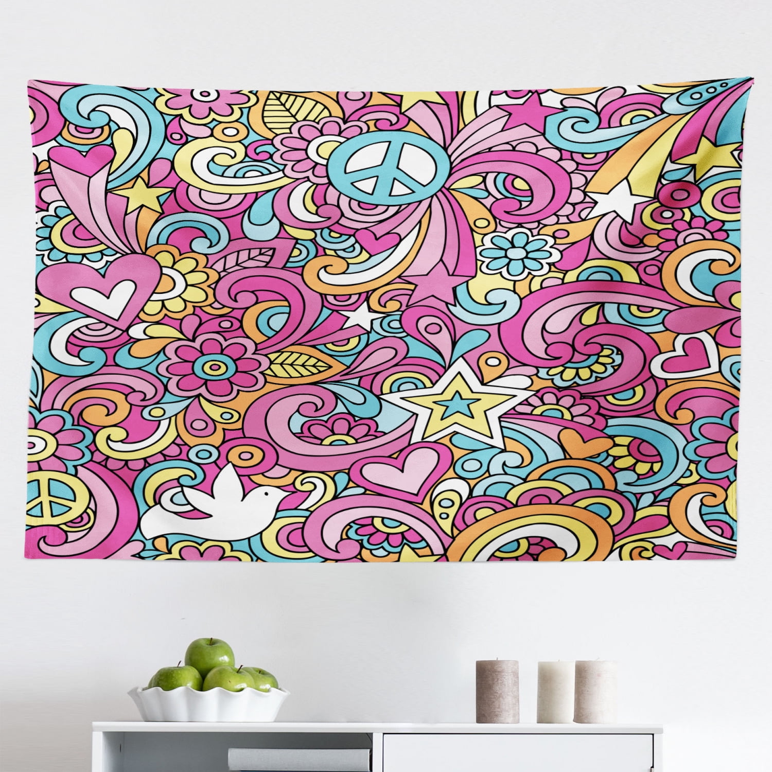 Groovy Tapestry, Floral Peace Sign Summer Spring Blooms Love Happiness ...