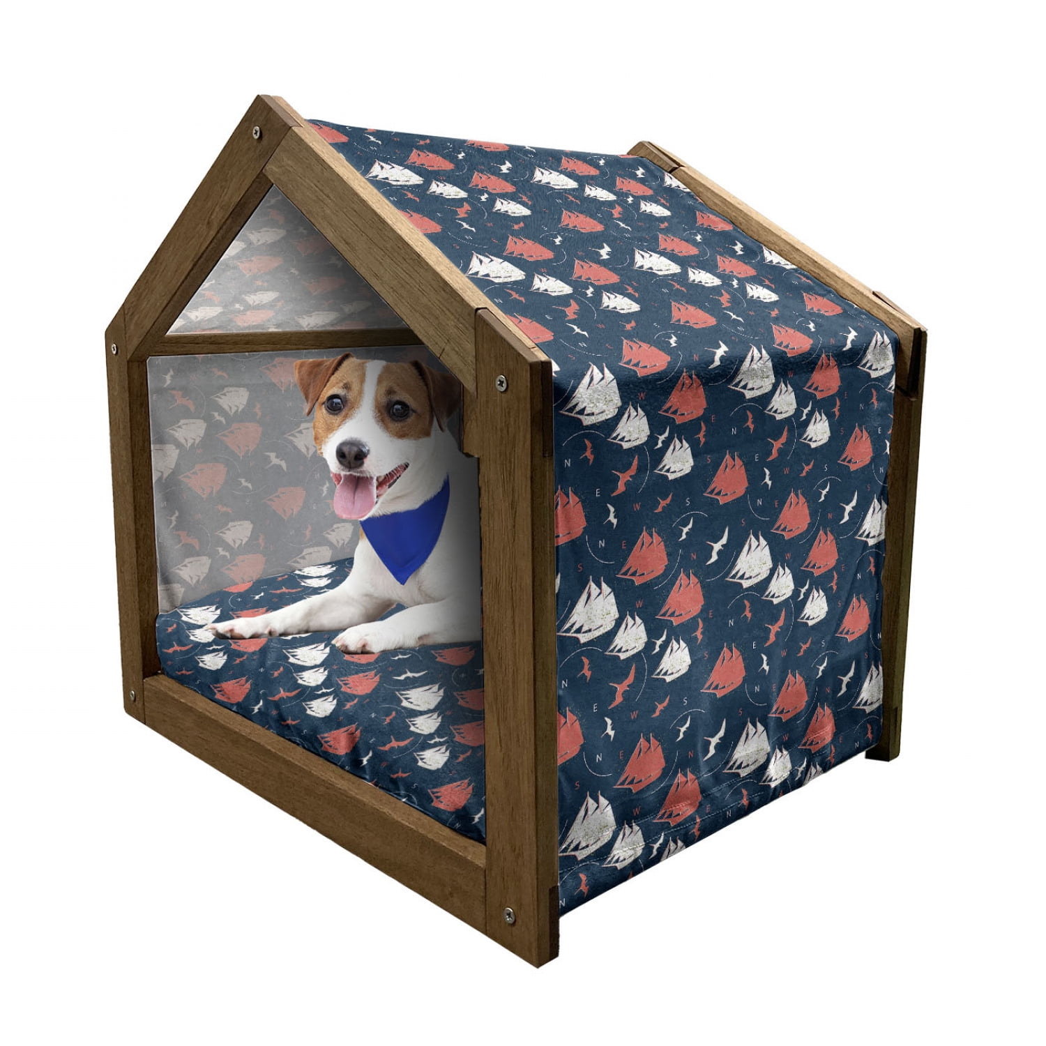 Marine Pet House, Nautical Pattern with Grunge Sailboats Flying Birds ...