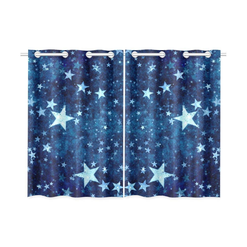 CADecor Starry Night Window Kitchen Curtain, Blue Stars Window ...