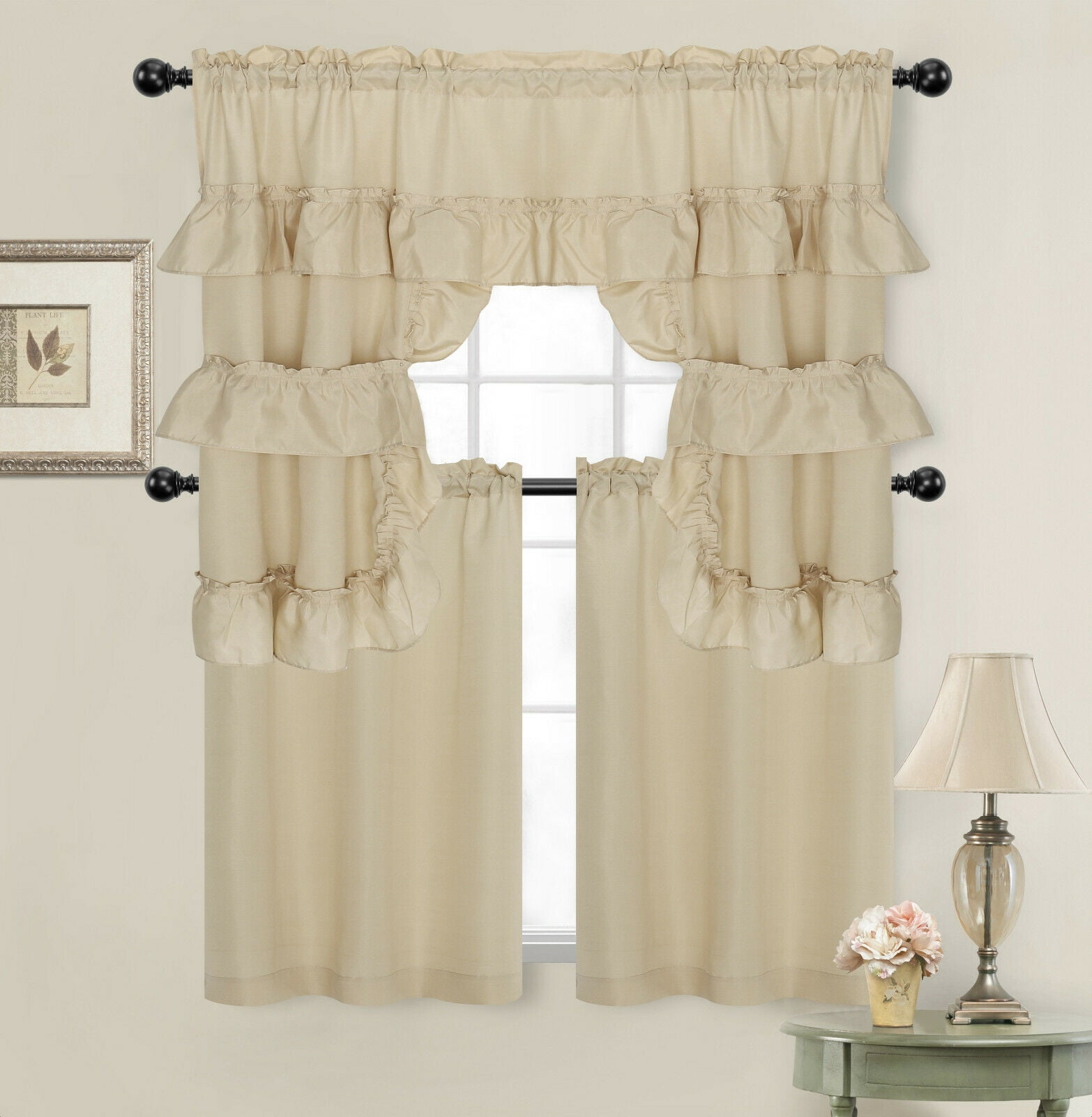 Kate Aurora Country Farmhouse Living Solid Colored Café Kitchen Curtain ...