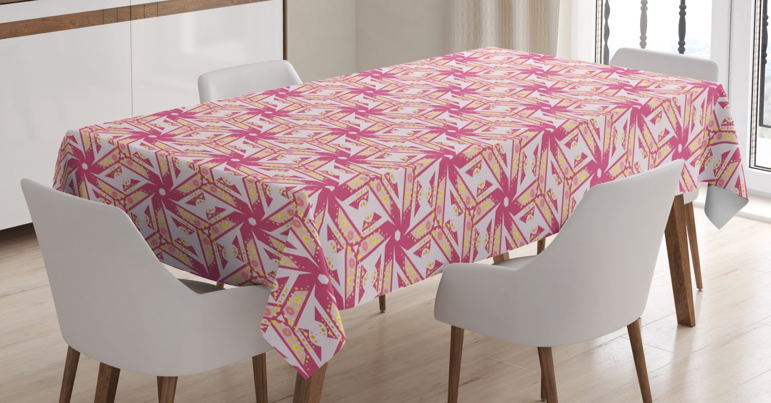 Pinwheel Tablecloth, Floral Style Curved Lines with Yellow Spots ...