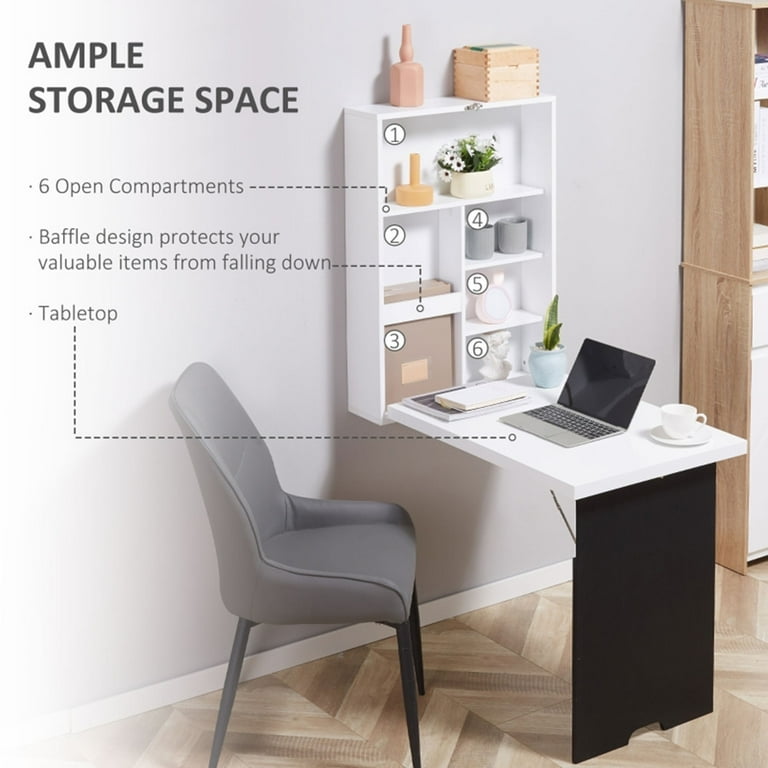 Convertible Floating Desk Computer Homcom Wall Mounted Desk, Fold Out