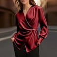 Blouse for Women Long Sleeve V Neck Lace Up Solid Color Business Casual ...