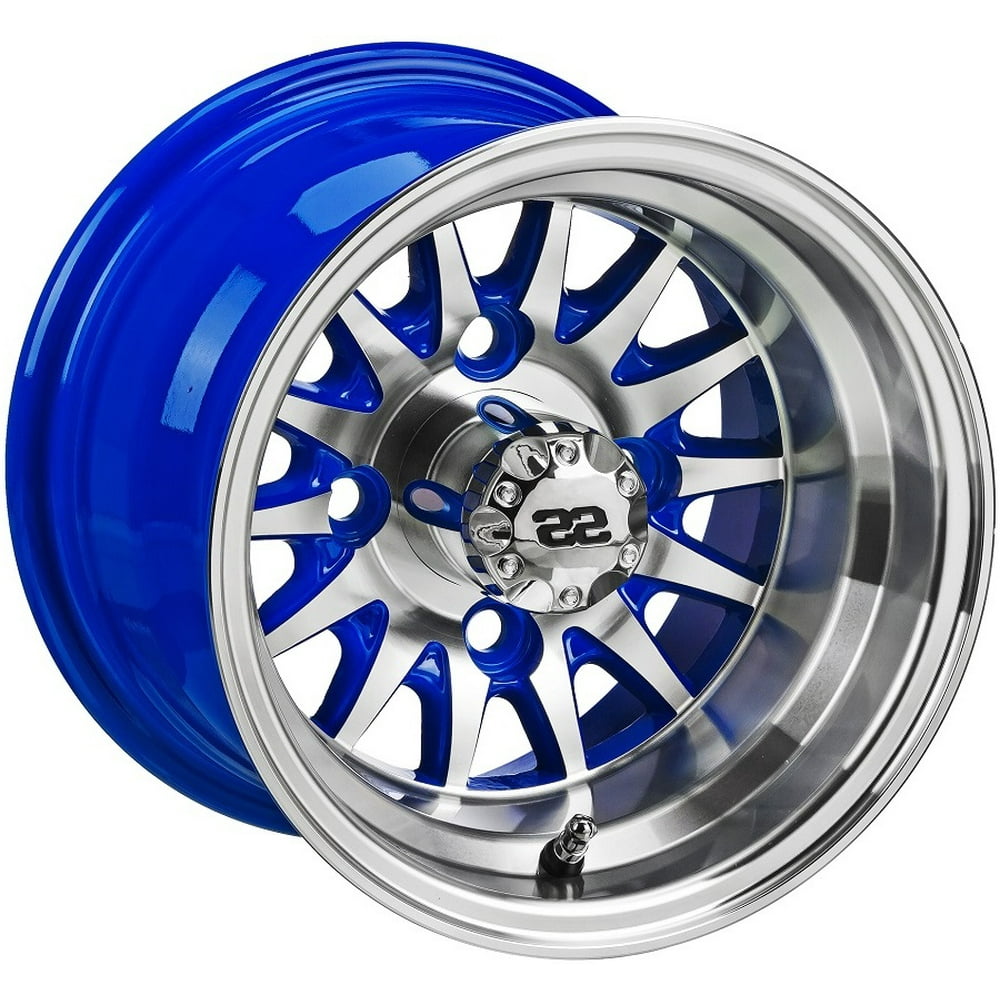 LSI 14-Spoke 10x7 Golf Cart Wheel - Blue/Machined (4/4) 3+4 [10054 ...