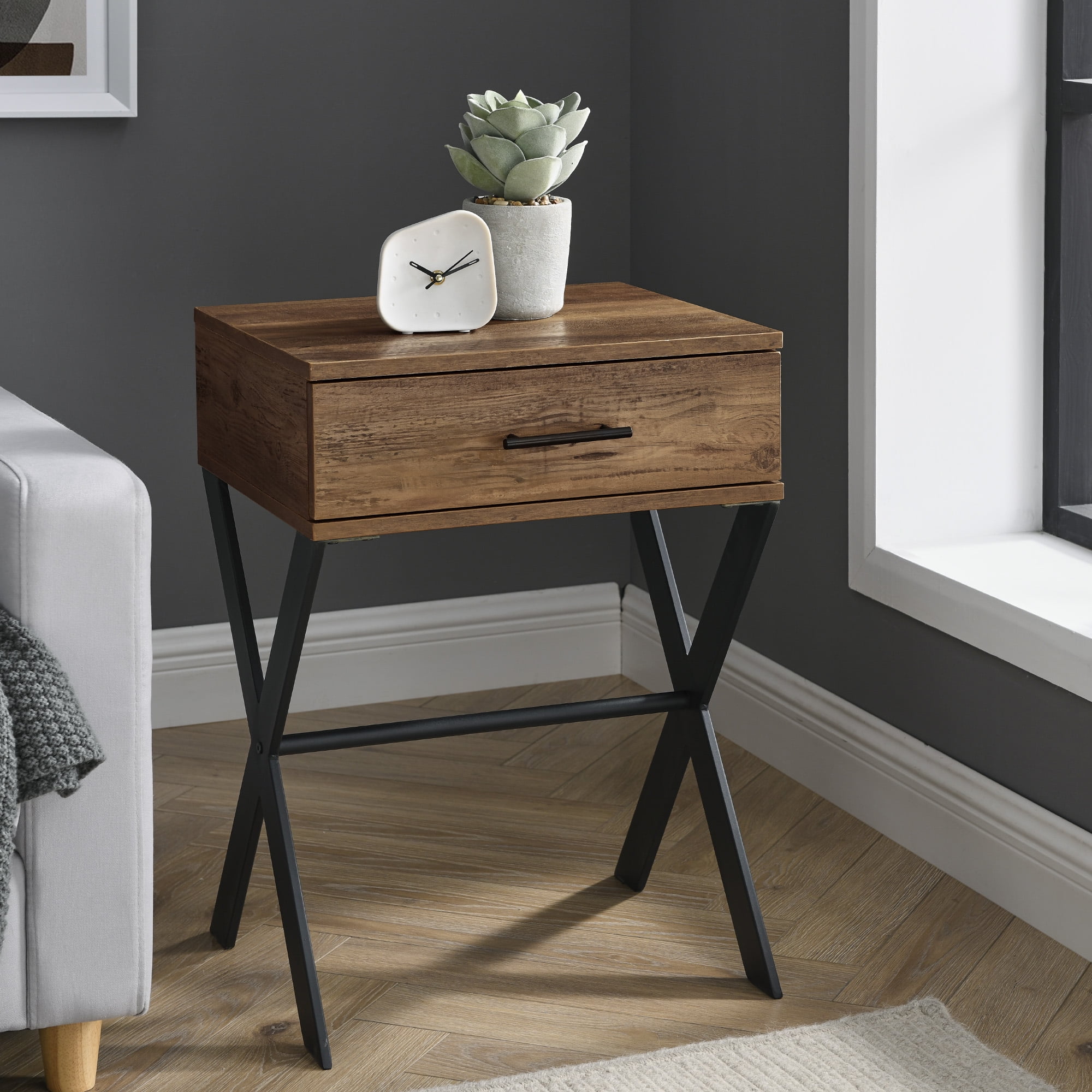Manor Park Modern Transitional X Leg End Table, Reclaimed Barnwood ...