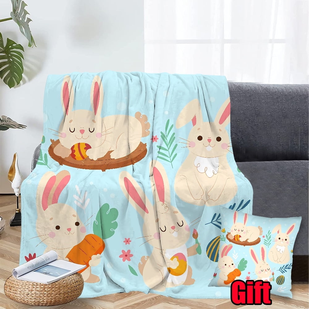 Easter Colorful Bunny Throws Blanket With Pillowcases For Office, Bed ...