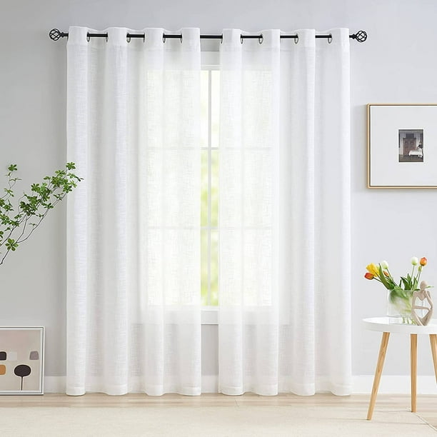 Exultantex Linen White Semi-Sheer Window Curtain Sets for Living Room ...