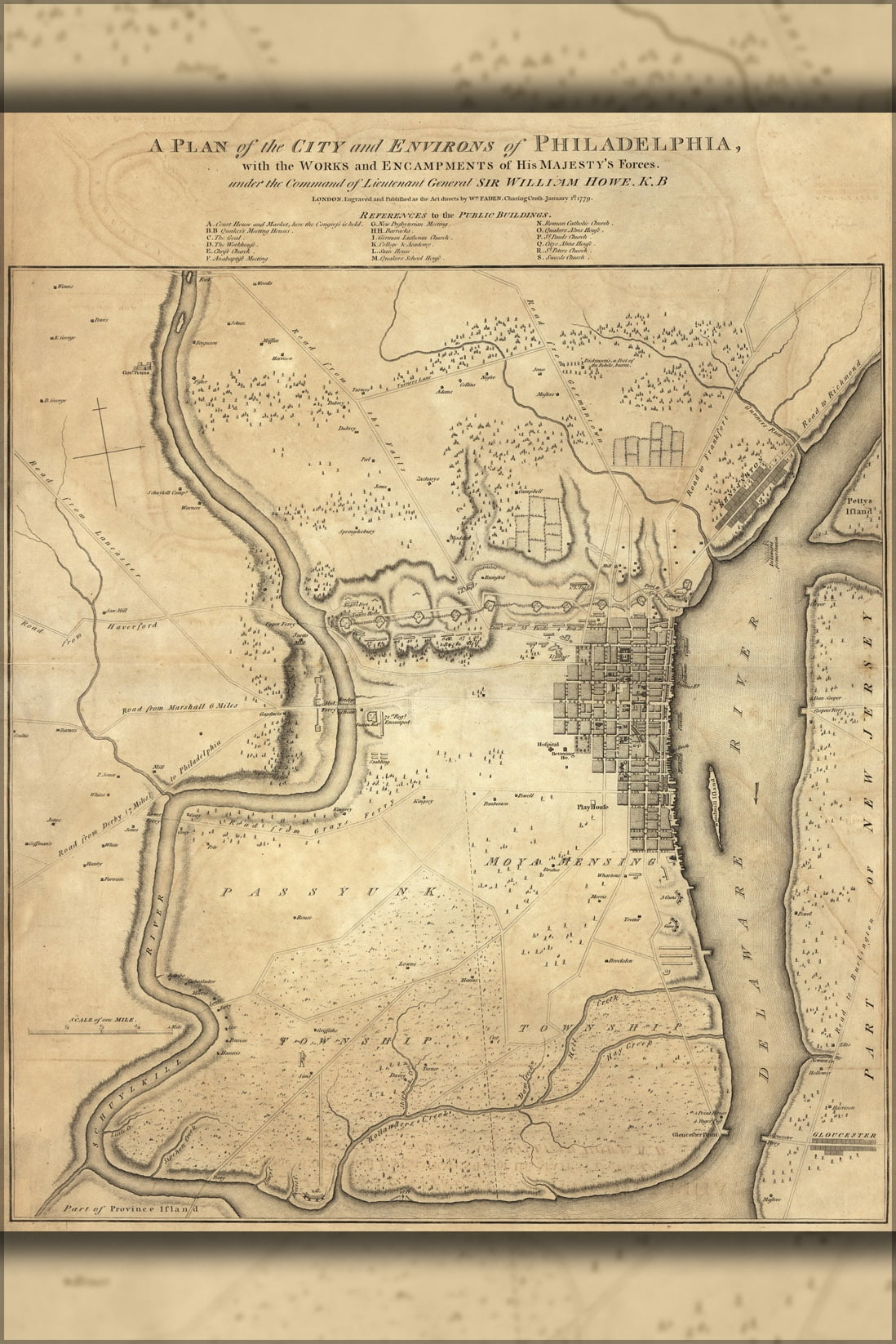24"x36" Gallery Poster, map of Philadelphia, 1779 - Walmart.com