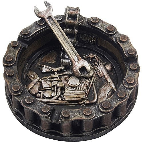 Decorative Motorcycle Chain Ashtray With Wrench And Bike Motif Great