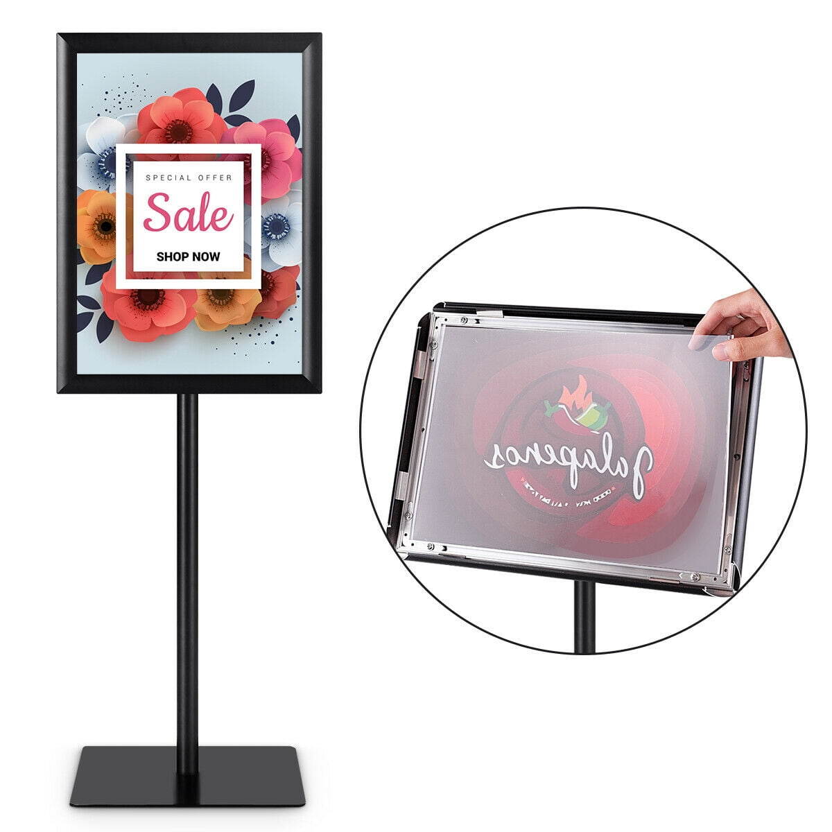 Gymax Adjustable Pedestal Poster Stand Aluminum Sign Holder 11 x 17 ...