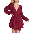 Weardear Holiday Dresses for Women Ruffle Mini Dresses Deep V-Neck Long ...