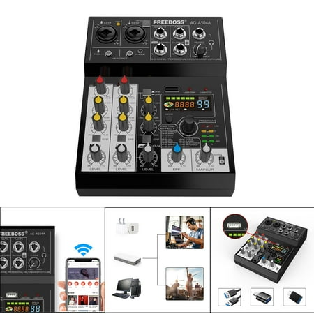 4 Channel Bluetooth Audio Mixer Console Mobile Phones Karaoke DC-5V ...