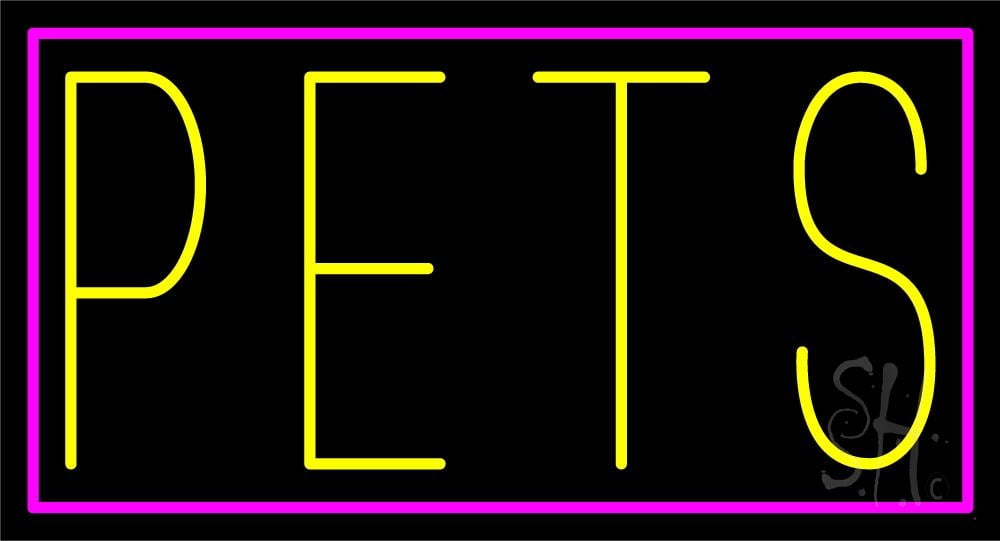 Pets Pink Border LED Neon Sign 13" Tall x 24" Wide - inches Black ...