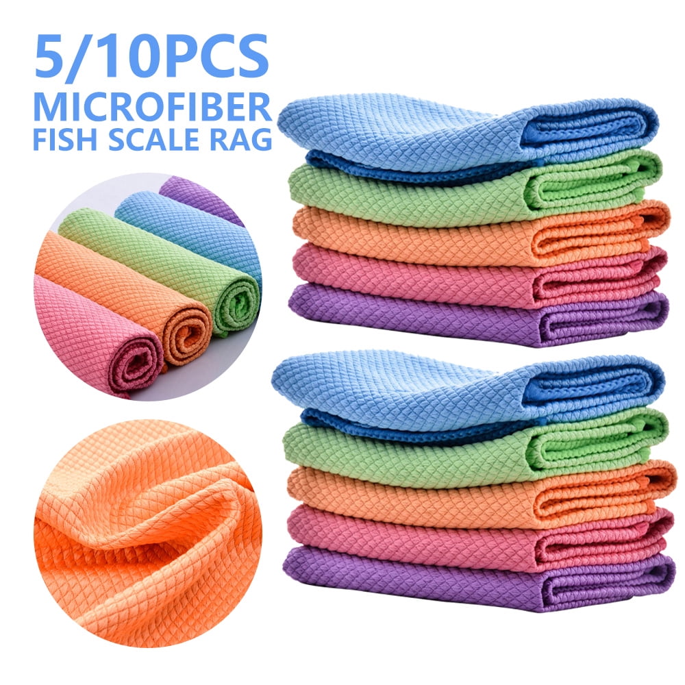 ODOMY 10 Pieces Microfiber Cleaning Cloth Fish Scale Lint Free Rags ...