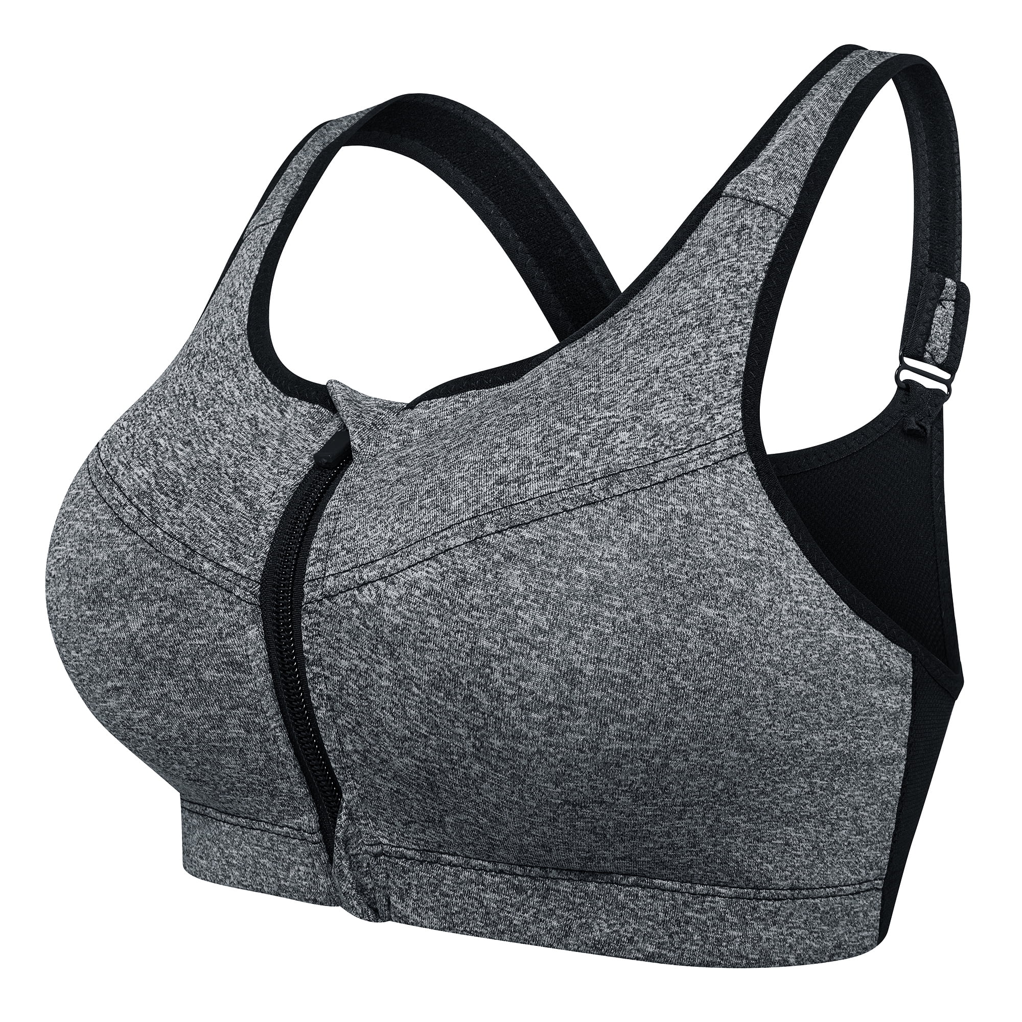 Sports Bras with Zipper Front Medium Impact Support Strappy Back ...