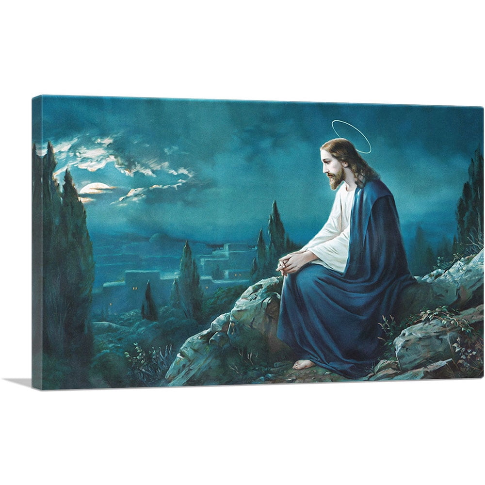 ARTCANVAS Christ on the Mount of Olives Jesus at Night Blue Canvas Art ...