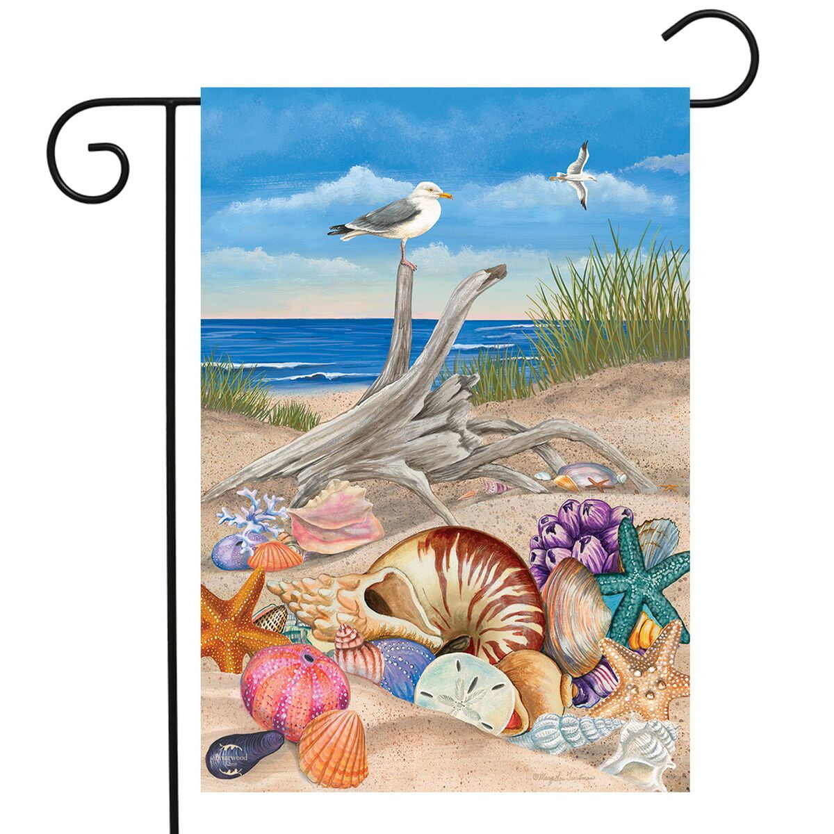 Ocean Breeze Summer Garden Flag Natuical Seashells Driftwood 12.5" x 18 ...
