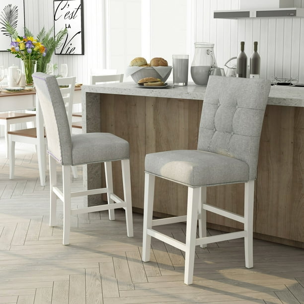 Furniture of America Tia Modern Tufted Grey Counter Chairs (Set of 2 ...