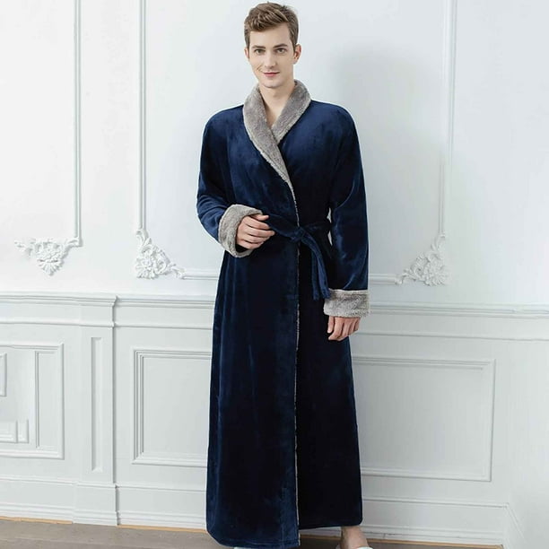 LSLJS Mens Long Robes Men's Couple Style Bathrobe Full Length Plush ...