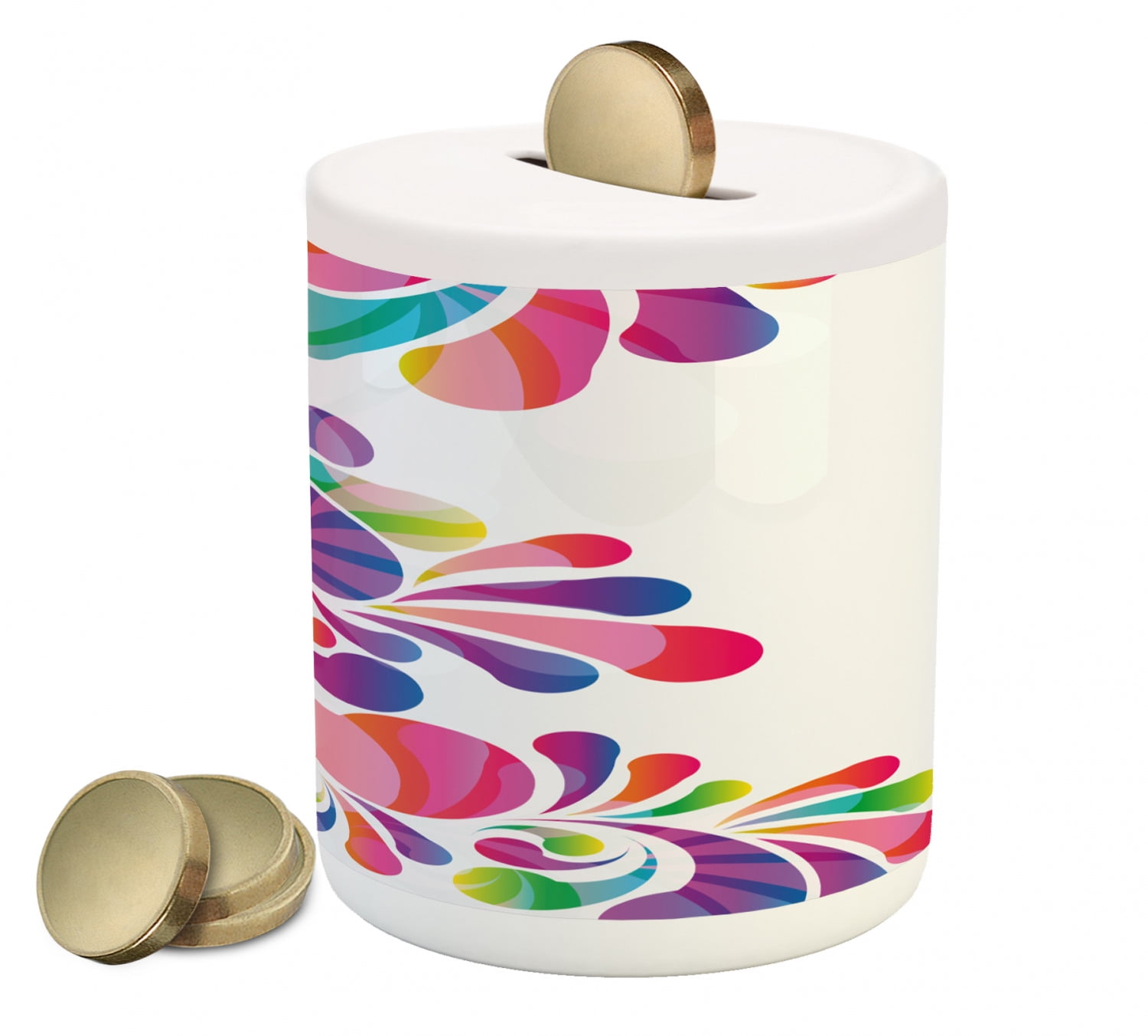 Rainbow Piggy Bank, Floral Themed Design Curvy Colorful Background ...