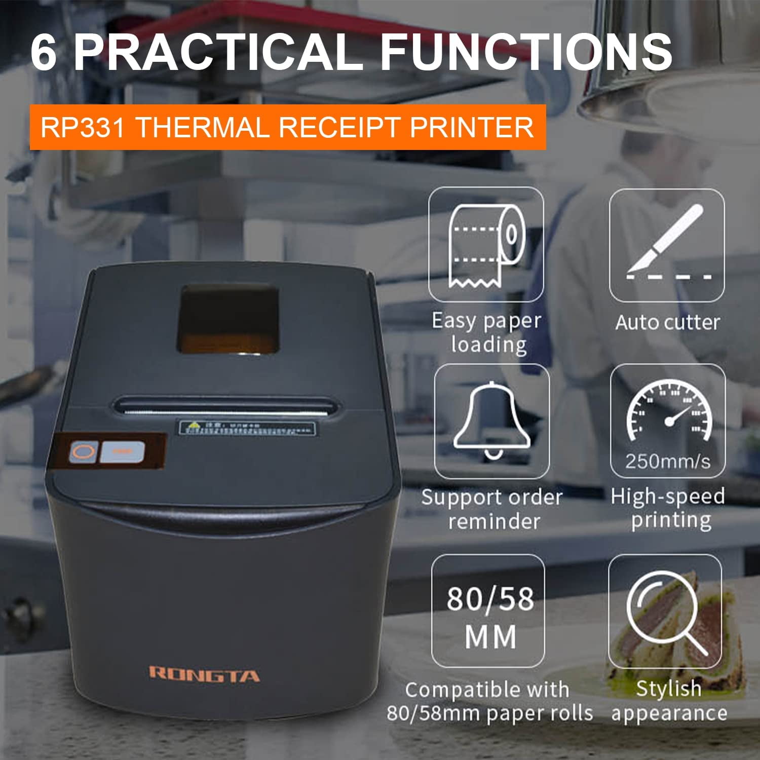 Buy FSXUOLIPI 80mm Direct Thermal Receipt Printer, Restaurant Kitchen ...