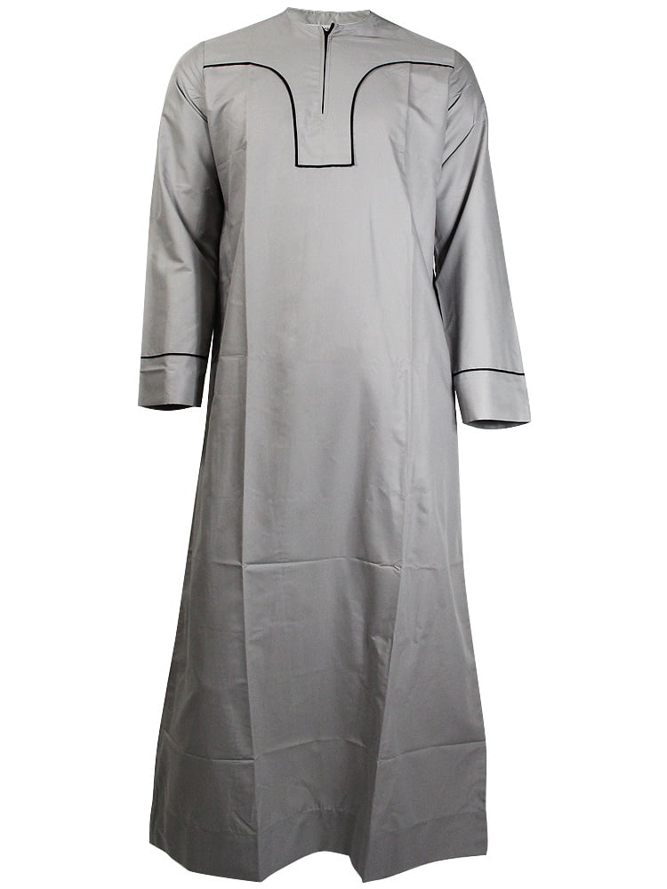 Hijaz Mashroo Madina Omani Light Gray Long Sleeve Formal Thobe ...