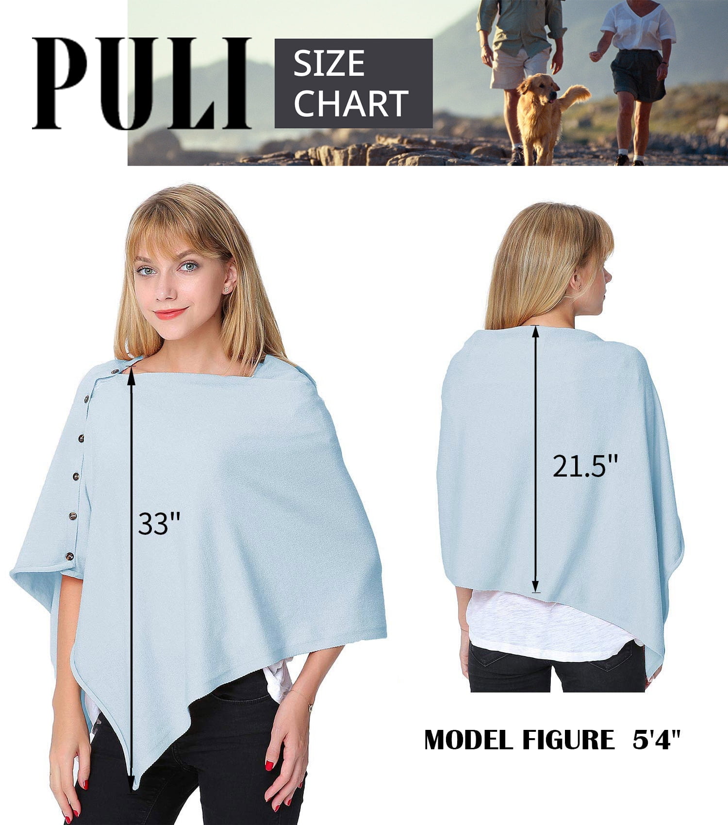 PULI Women's Versatile Knitted Scarf Poncho Sweater with Buttons Light ...