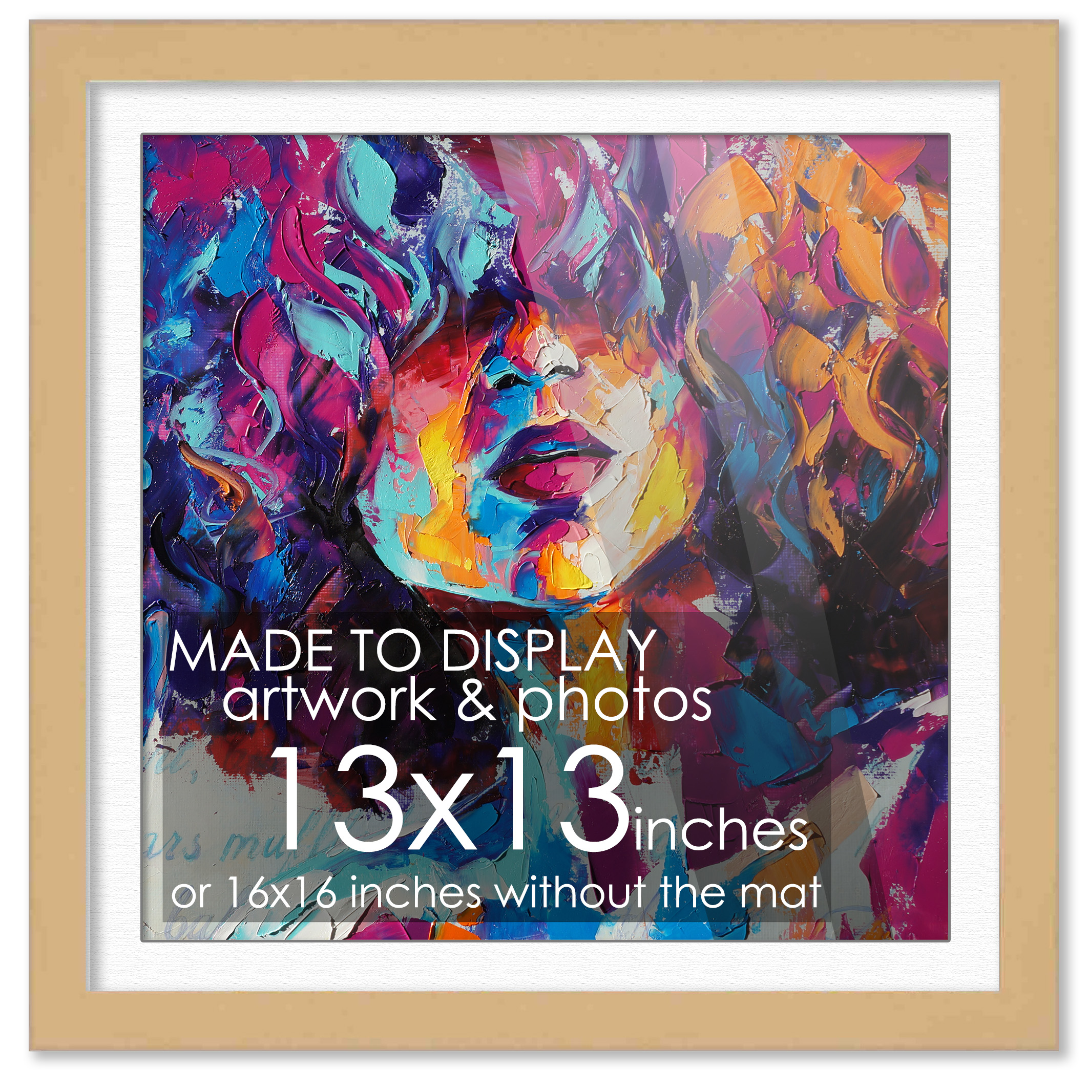 13x13 Natural Frame Matted for 13x13 Picture or 16x16 Poster Without ...