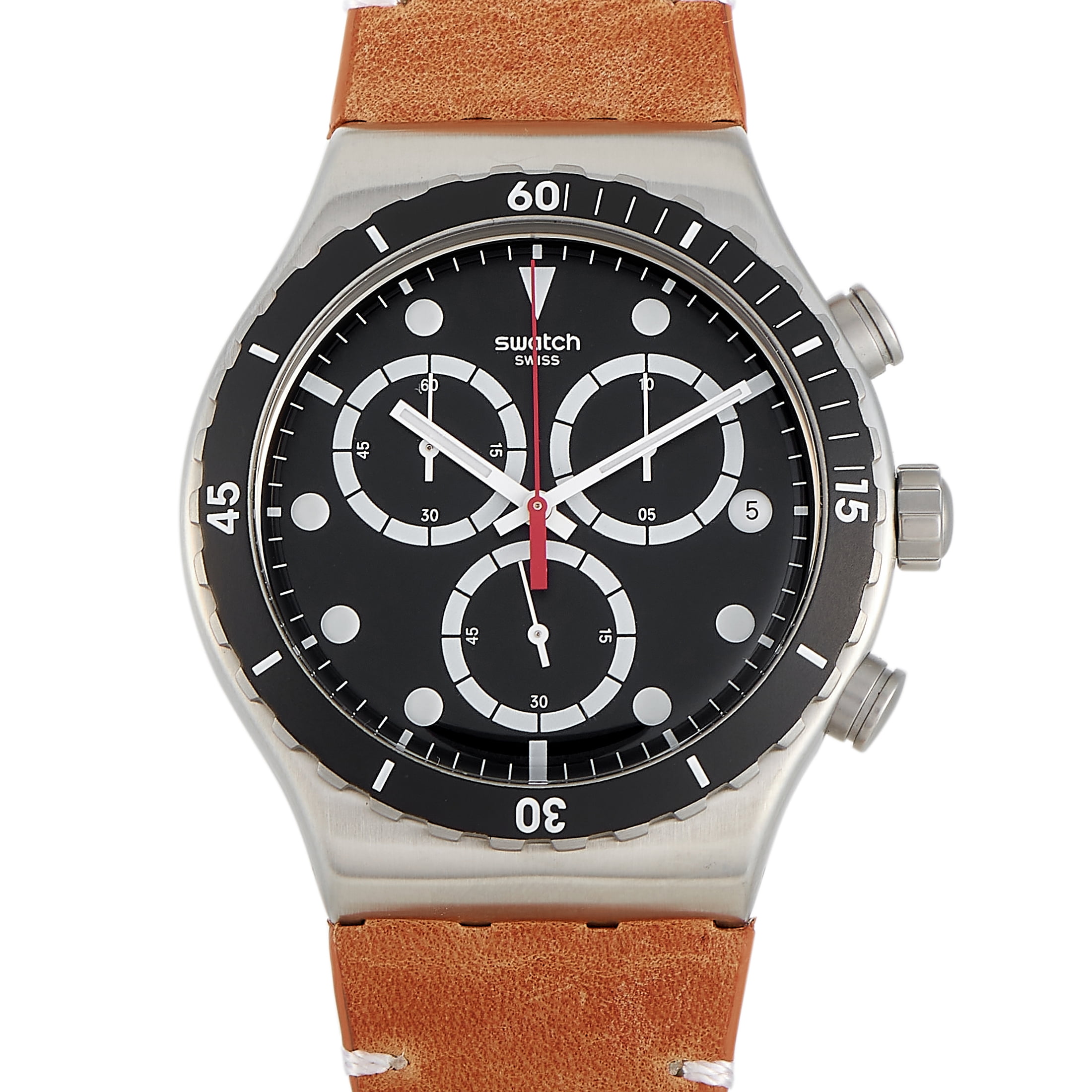 Swatch Disorderly Chronograph 43 mm Stainless Steel and Leather Watch ...