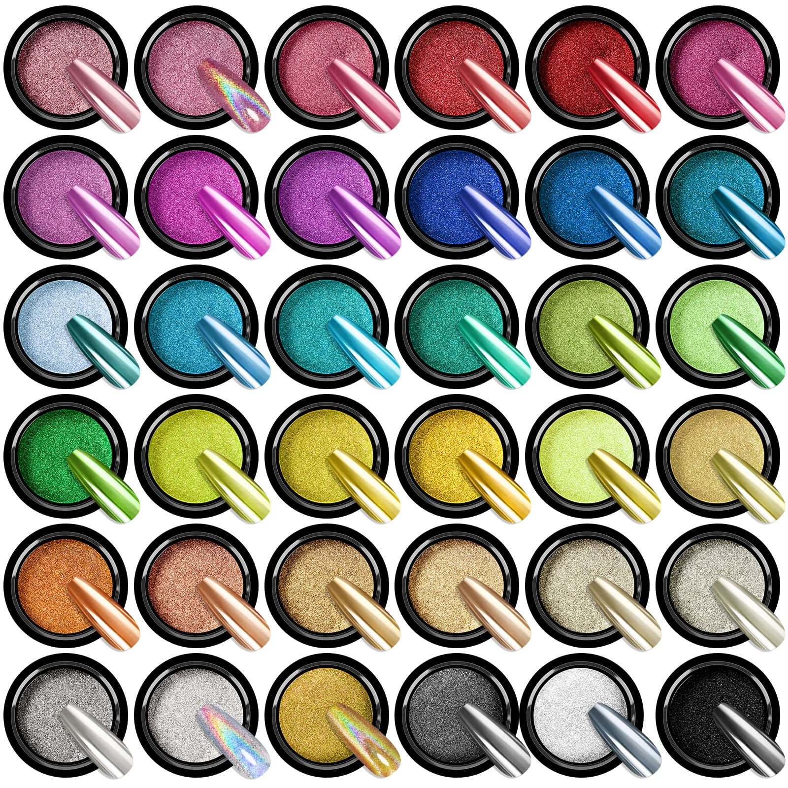 Saviland Chrome Powder for Nails - 36 Colors Holographic Metallic ...