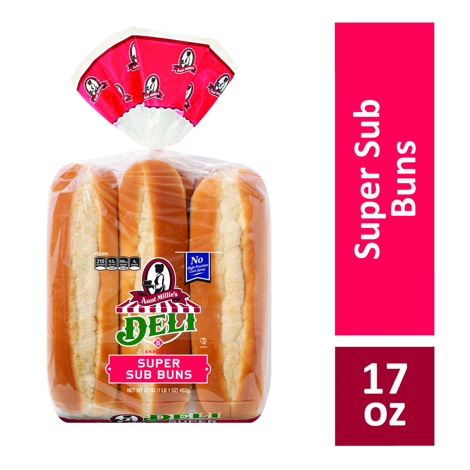 Aunt Millie's Deli Super Sub Buns, 6 count, 17 oz - Walmart.com