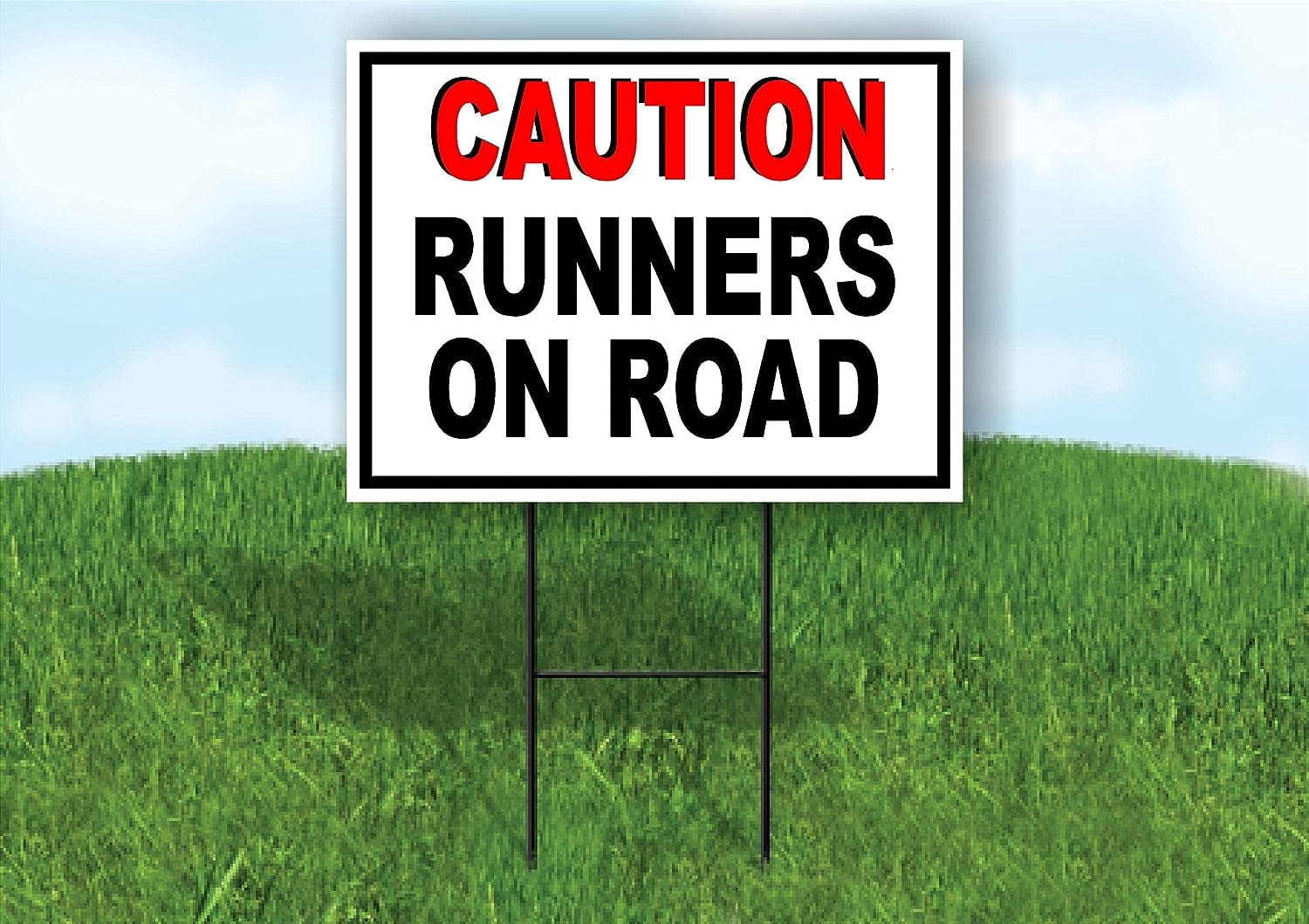 Double Sided Sign Caution Runners ON Road Black White Yard Sign Road ...