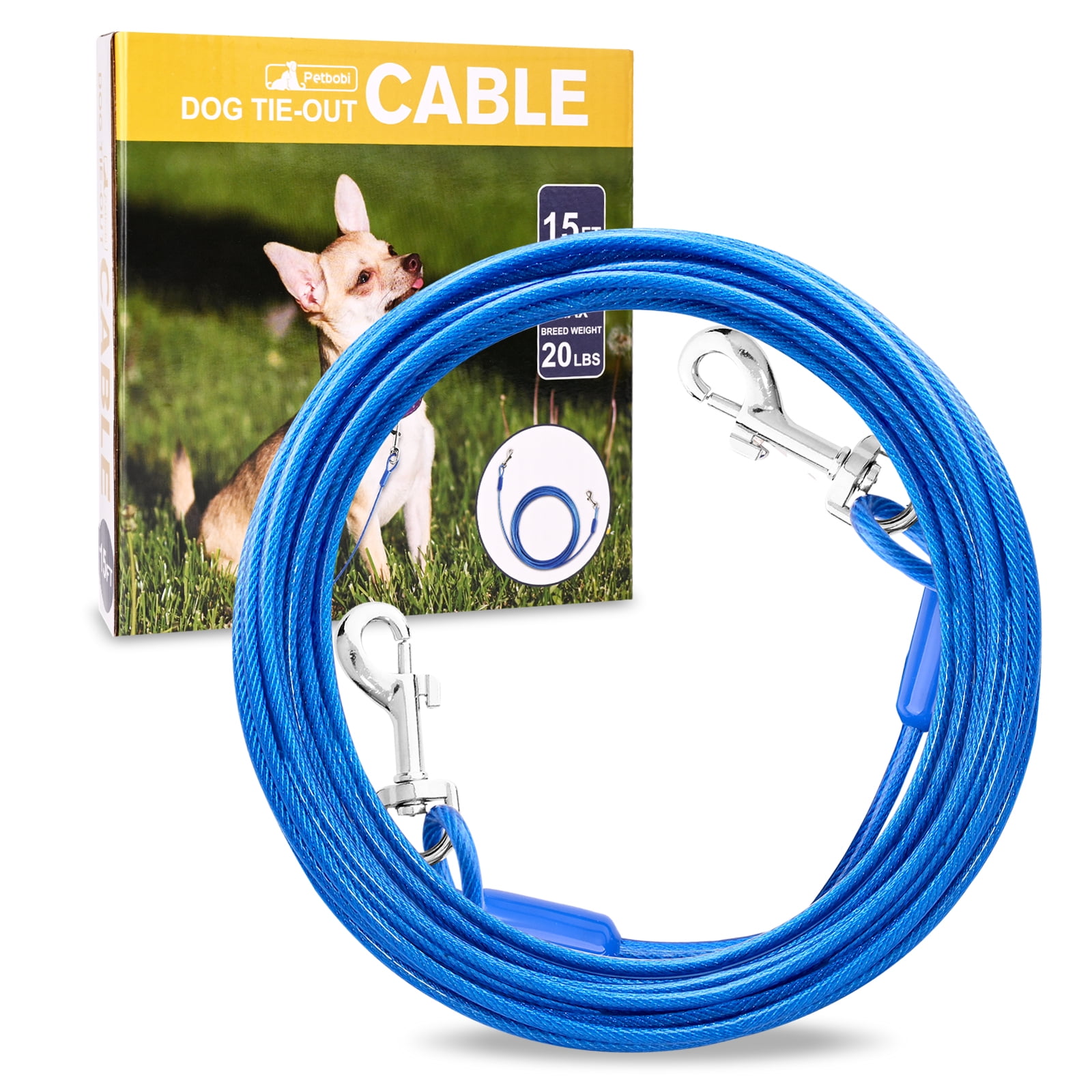 Petbobi Dog Tie Out Cable 15ft Chewproof 360-Degree Swivel Hooks No ...