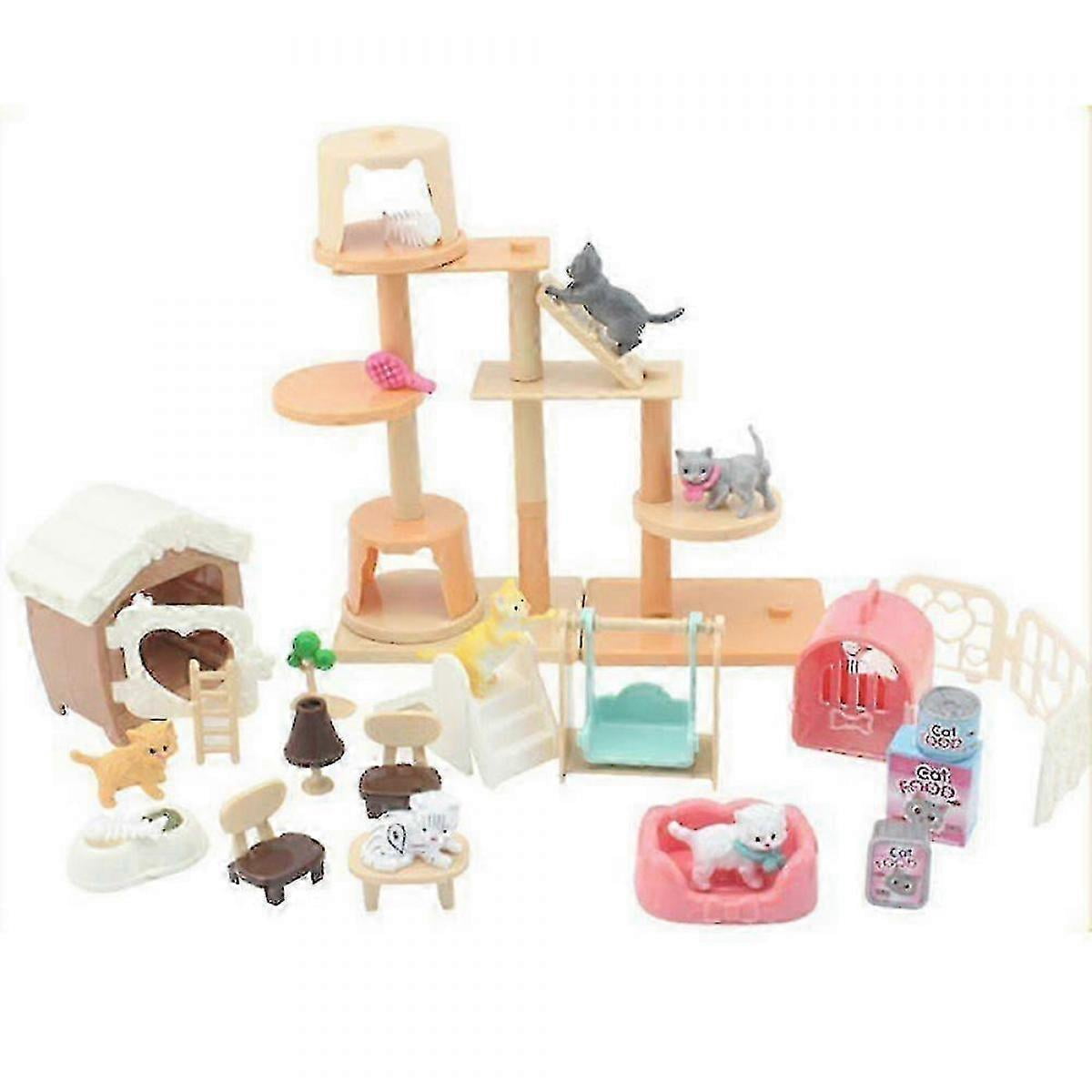 43 Pcs Cat Pretend Play Toys, Realistic Animal Figures with Care Center ...
