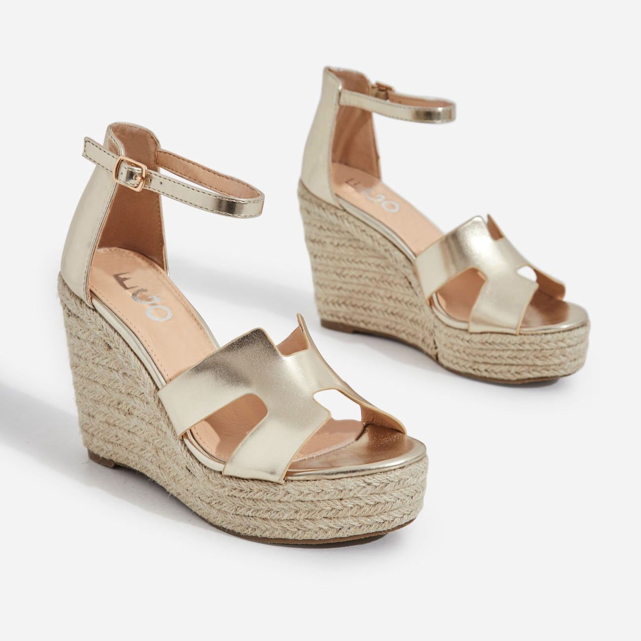 Lemonade Kayson Gold Unique H Vamp Platform Wedge Espirdrille Sandals ...