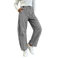 Asgosdo Pants for Women Button High Waisted Grid Straight Wide Leg ...