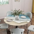 Abstract Beach Waves Round Fitted Tablecloth Watercolor Blue Ocean Sand ...