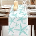 Coastal Starfish Burlap Cotton Table Runner 13x60 Inches Long, Aqua ...