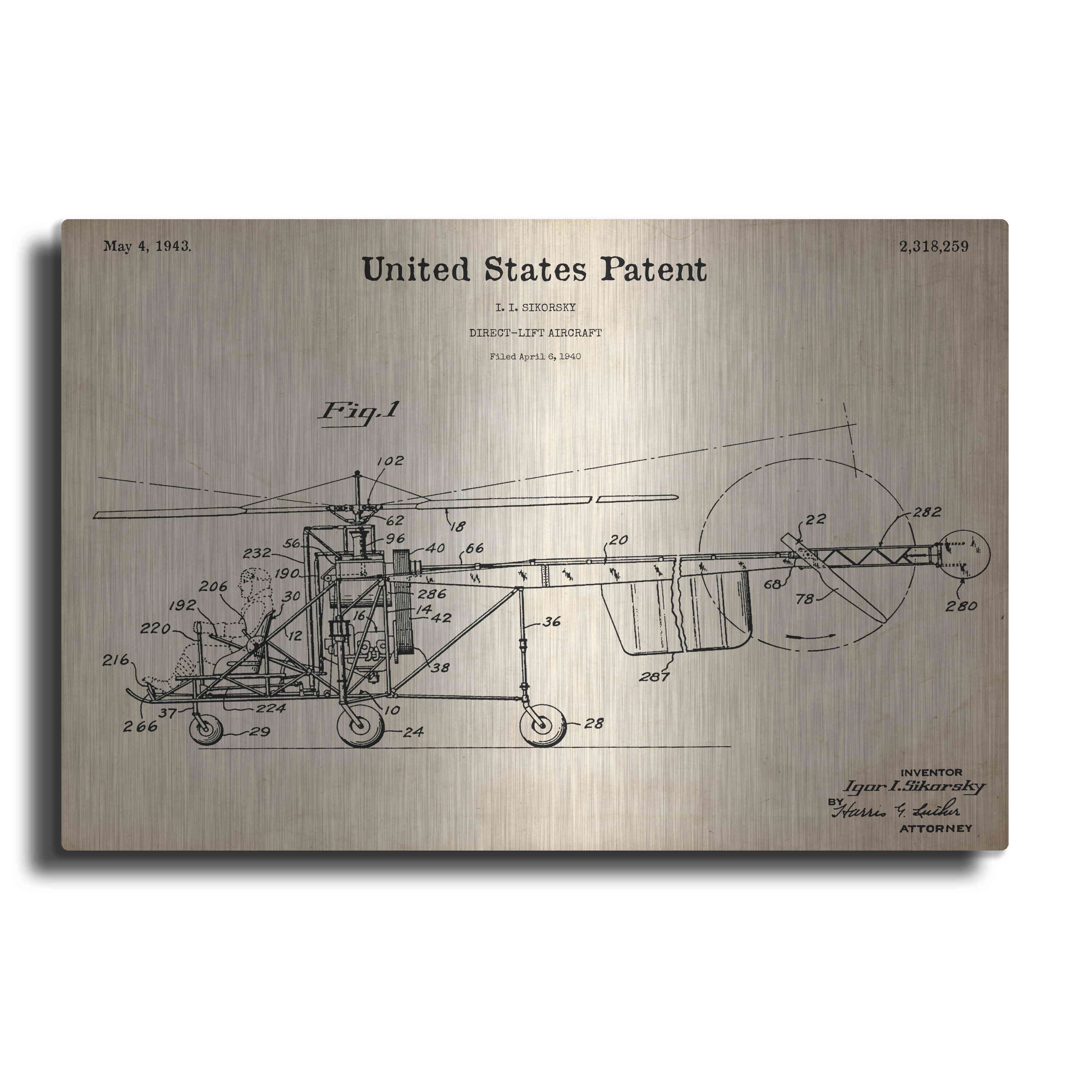 Luxe Metal Art 'Direct-Lift Aircraft Blueprint Patent Parchment,' Metal ...