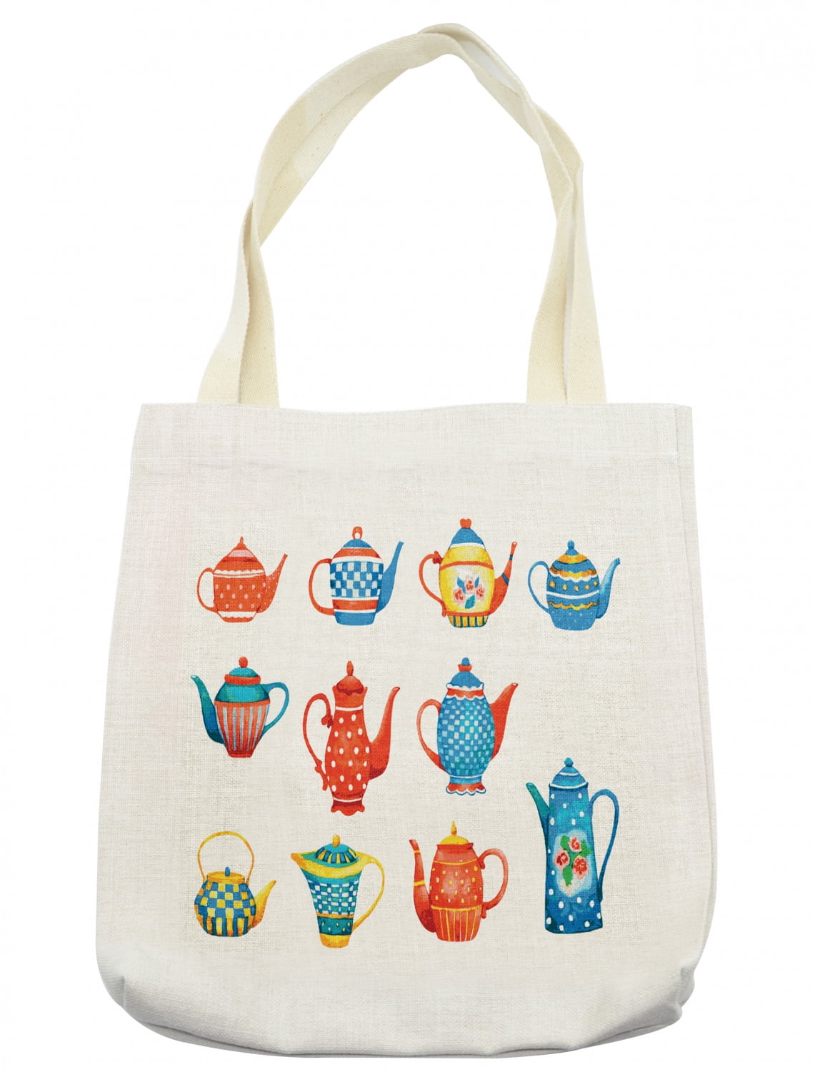 Tea Party Tote Bag, Colorful Teapots Various Shapes Sizes Breakfast ...