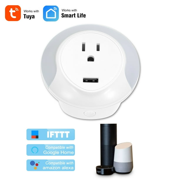 Mini Smart WiFi Socket with LED Night Lighting USB Charging Port WIFI ...