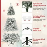 Gymax 7 FT Pre-Lit Snow-Flocked Xmas Tree 3-Minute-Setup Artificial Hinged Christmas Tree ...
