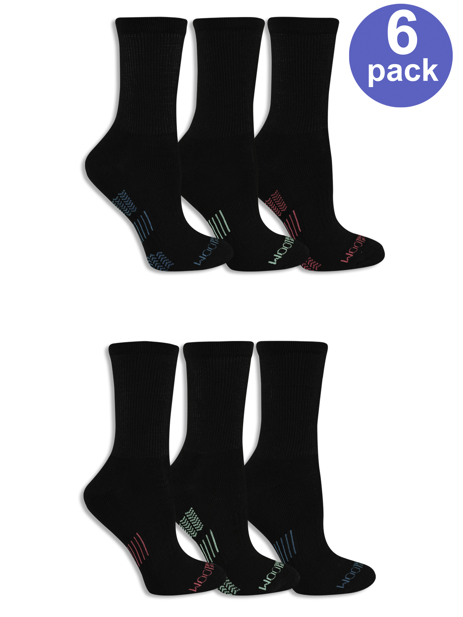 Women's Everyday Active Crew Socks 6 Pack - Walmart.com