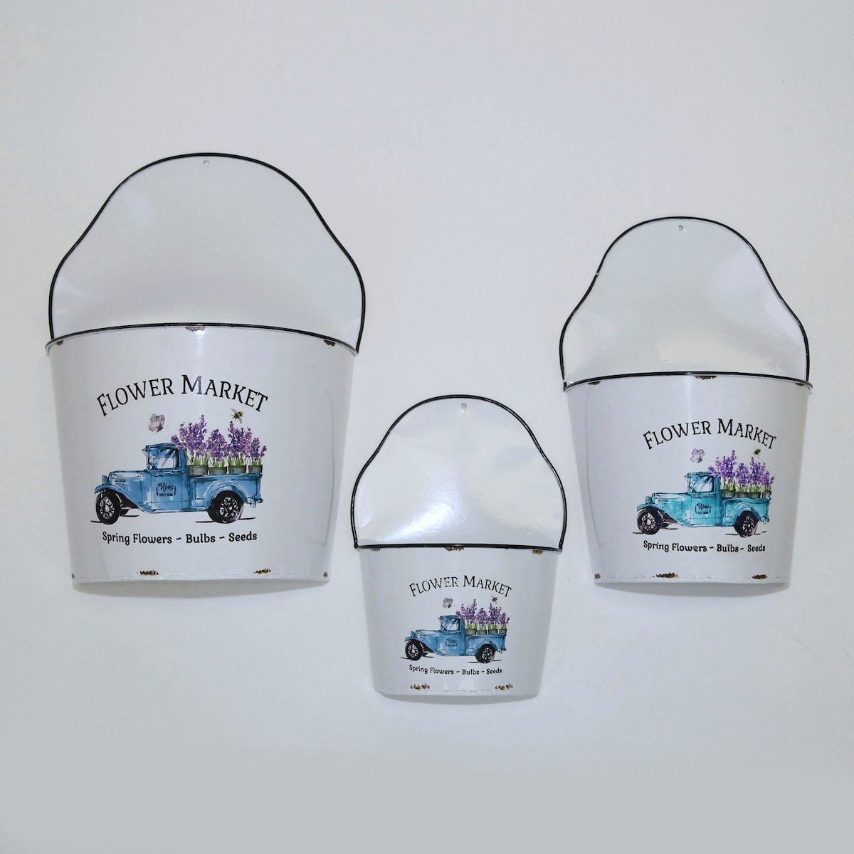 Set Of 3 Flower Market' Blue Truck On White Wall Planters - Walmart.com