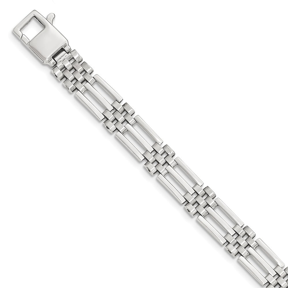 14K White Gold White Brushed and Polished Link 8.5in Bracelet 8.5 ...